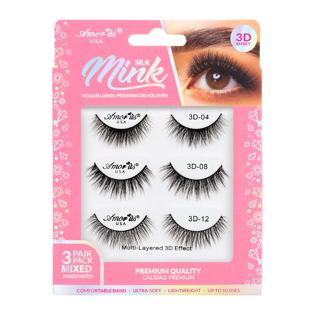 Mix 3 - 3D Silk Mink Lashes, False Mink Eyelashes Pack | Amorus USA